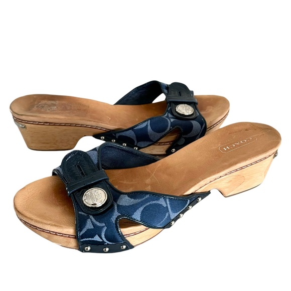 Coach | Shoes | Coach Bakya Signature Blue Canvas Leather Trim Wooden ...